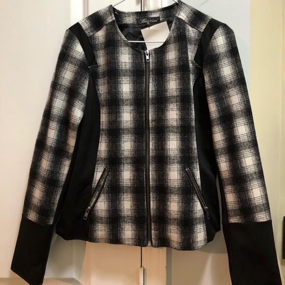 Baccini | Jackets & Coats | Black And White Plaid Jacket Medium | Poshmark
